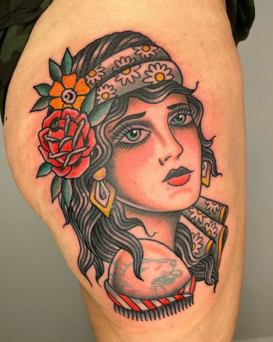 Traditional Girl Head Tattoo