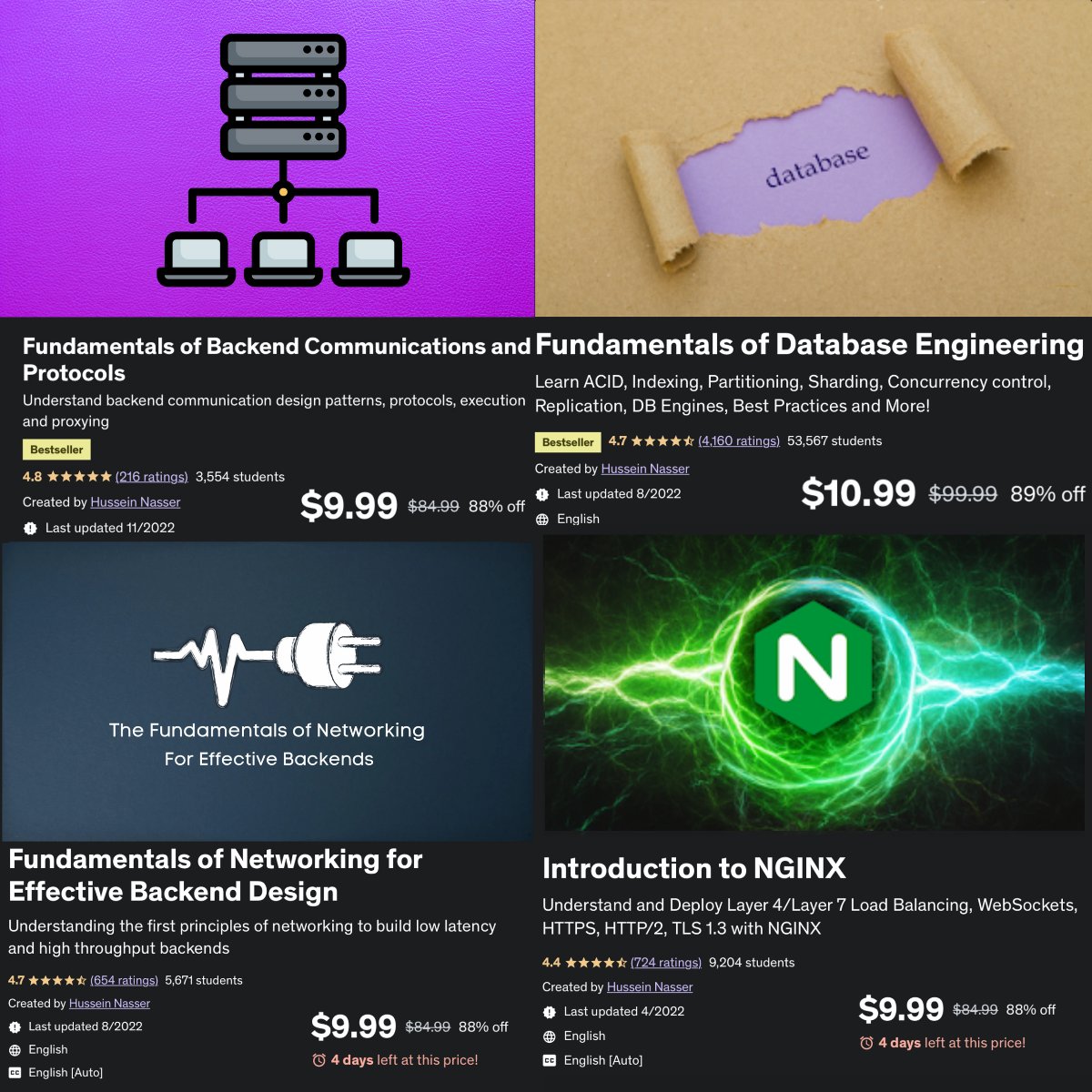 Hussein Nasser on Twitter: "Happy Holidays! Enjoy all my courses at $9.99, all links redirects ...