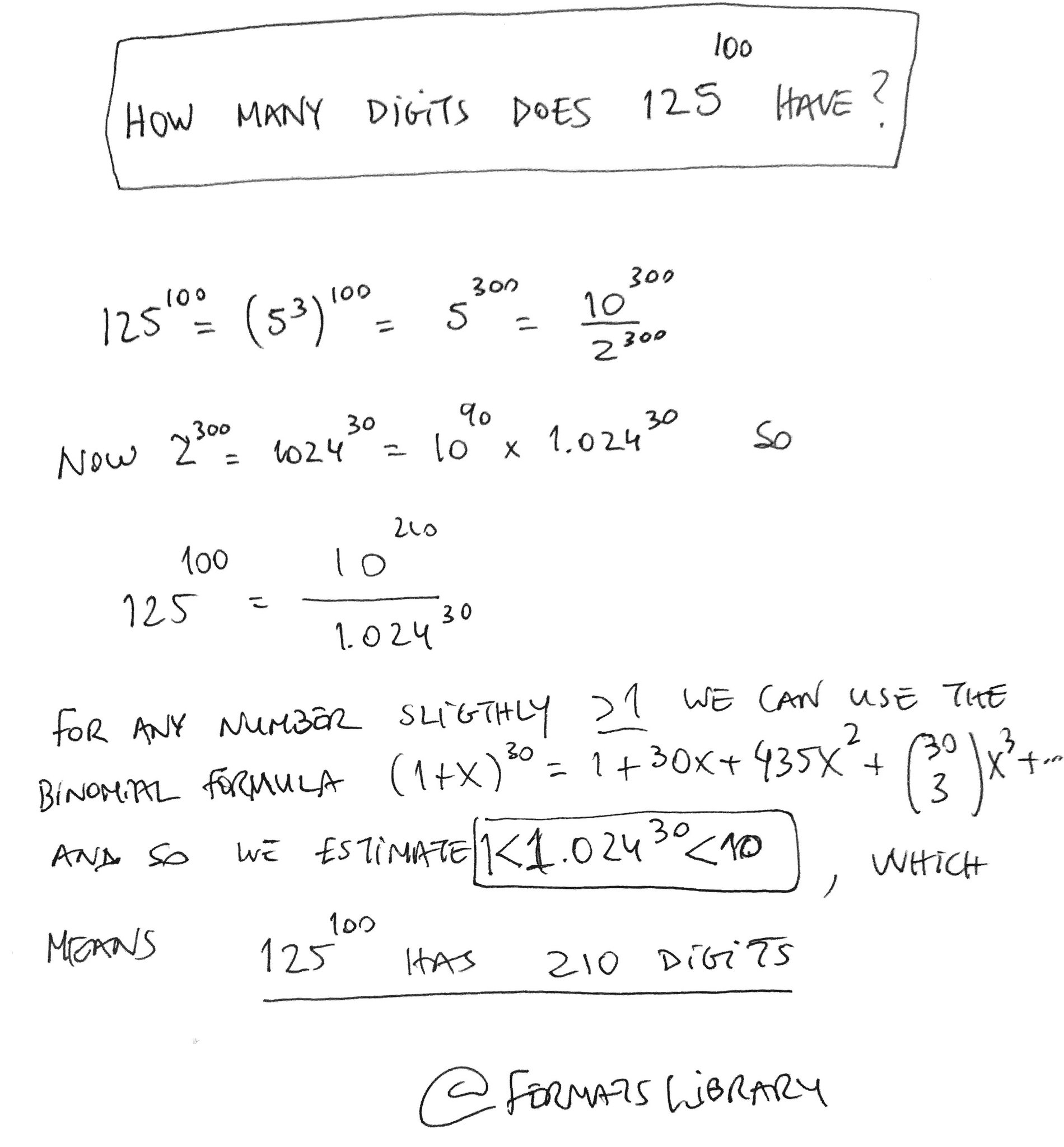 Fermat's Library on Twitter: "How many digits does 125¹⁰⁰ have? https://t.co/LgiUioPiD9" / Twitter