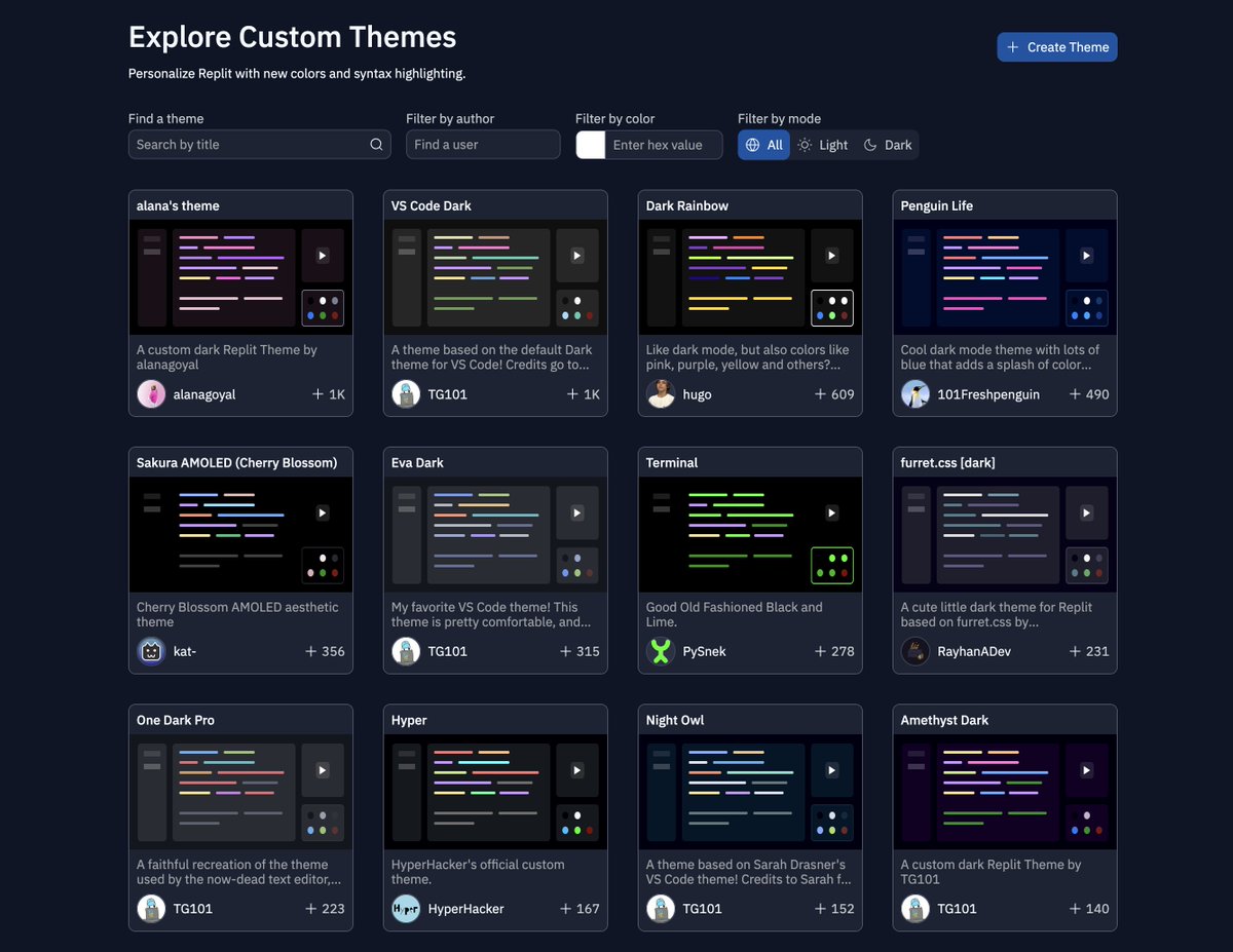 Amjad Masad ⠕ on Twitter: "In just 24 hours, the Replit themes store now has every major coding ...