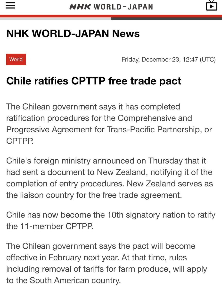 MITI Malaysia on Twitter: "RT @tzafrul_aziz: Chile has ratified the CPTPP. The Agreement will ...