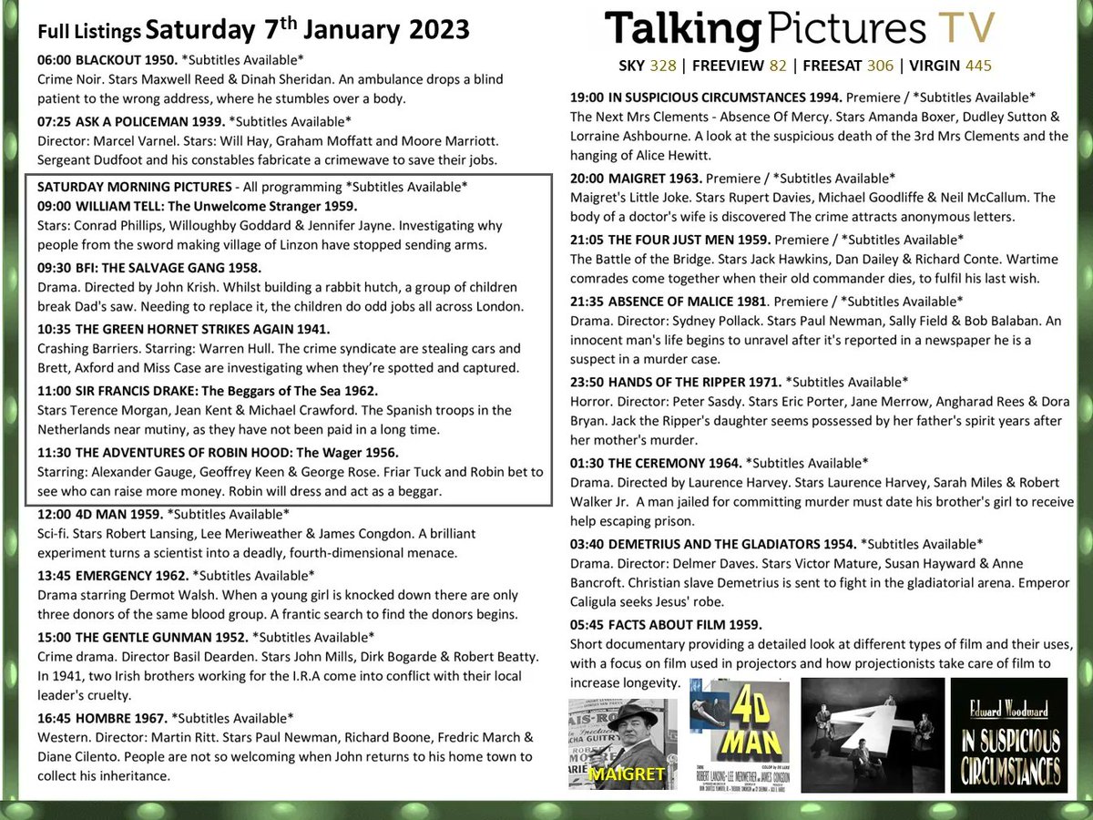 Talking Pictures TV on Twitter: "The weekend begins here! Full listings for tomorrow, Saturday ...