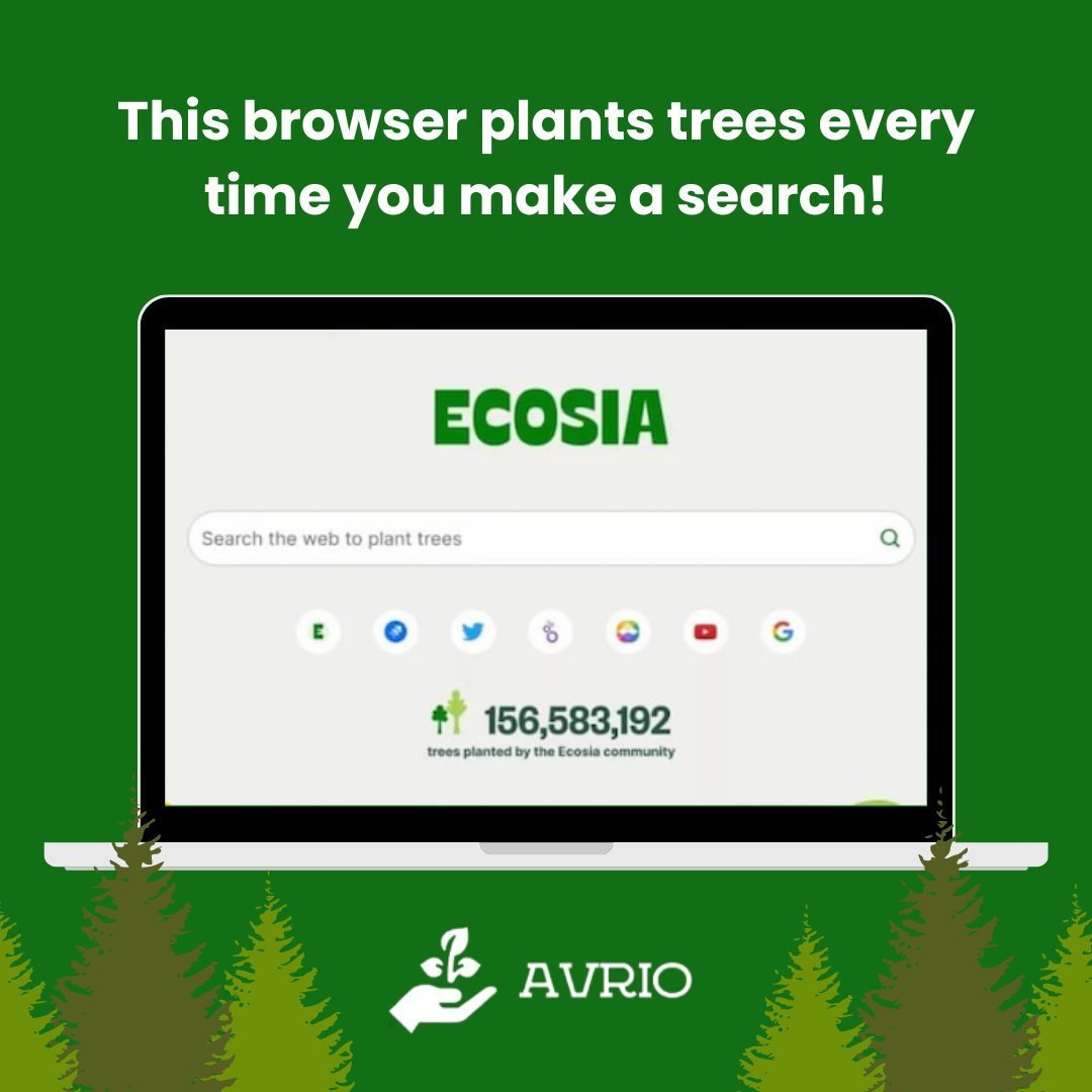 AVRIO Environmental Management on Twitter: "Ecosia is a web search engine that gives 𝟖𝟎% of its ...
