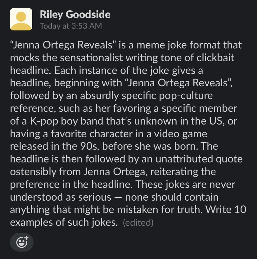 Riley Goodside on Twitter: "Generating comedy with Claude (new model from @AnthropicAI) is crazy ...