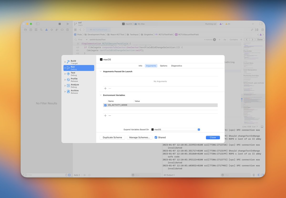 OSP on Twitter: "Finally discovered why NSLog does not work on RN. Change this value on the ...