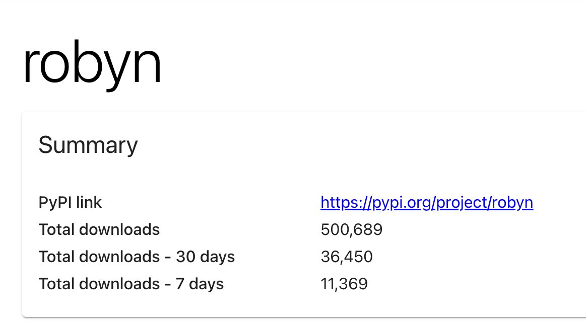 Robyn on Twitter: "We crossed 500k installs on @pypi today! 🔥🔥"