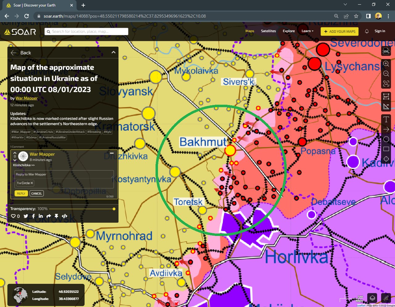Sérgio OSMsmaprs on Twitter: "@War_Mapper 🧐Explore the fronts of Bakhmut and Klishchiivka - This ...