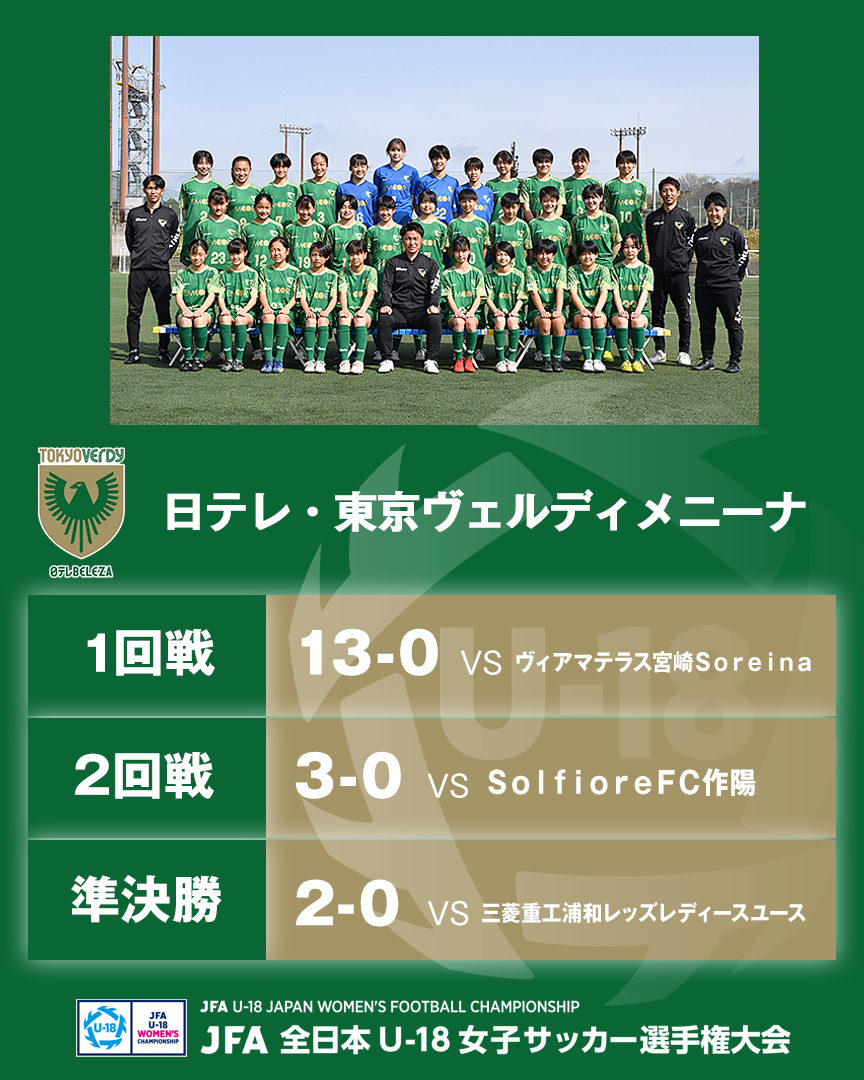 JFAなでしこサッカー on Twitter: "#全日本U18女子サッカー選手権大会🏆 #日テレ・東京ヴェルディメニーナ💚 ここまでの歩み👣 ⚔️決勝 🆚#ノジマステラ神奈川相模原ドゥーエ ...