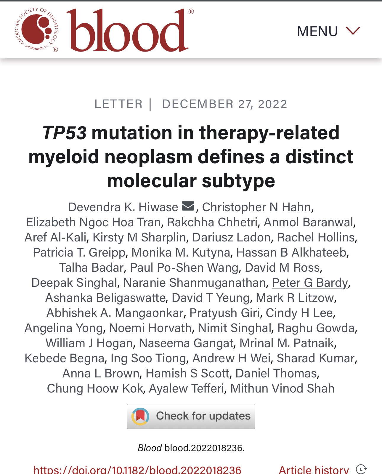 Talha Badar on Twitter: "TP53 mutation in therapy-related myeloid neoplasm defines a distinct ...