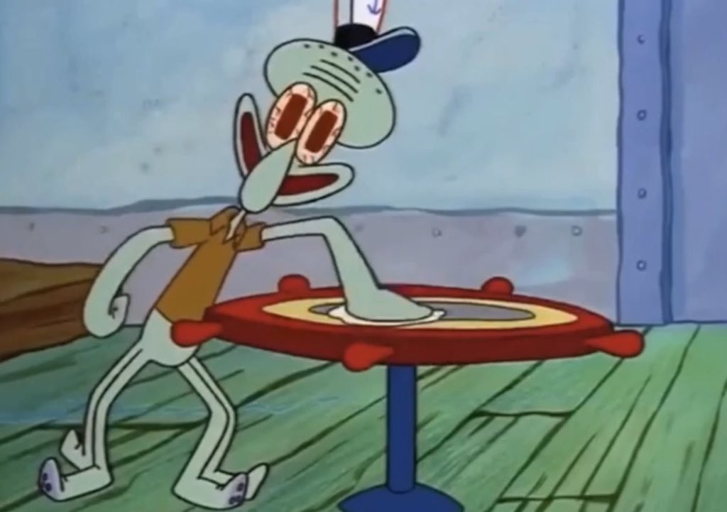 Spongebob Thinking At Table