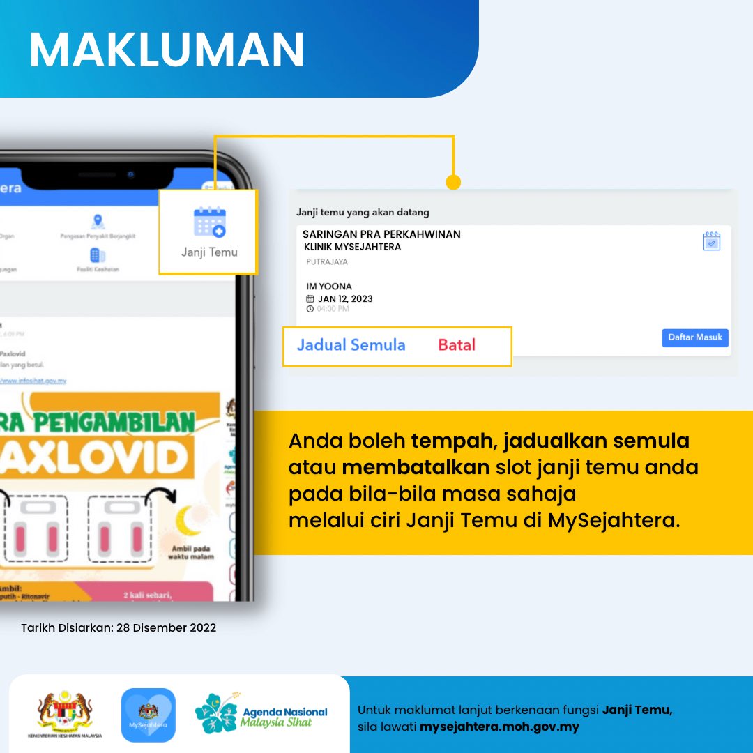 KKMalaysia🇲🇾😷 on Twitter: "RT @my_sejahtera: Anda boleh jadualkan semula atau batal slot ...