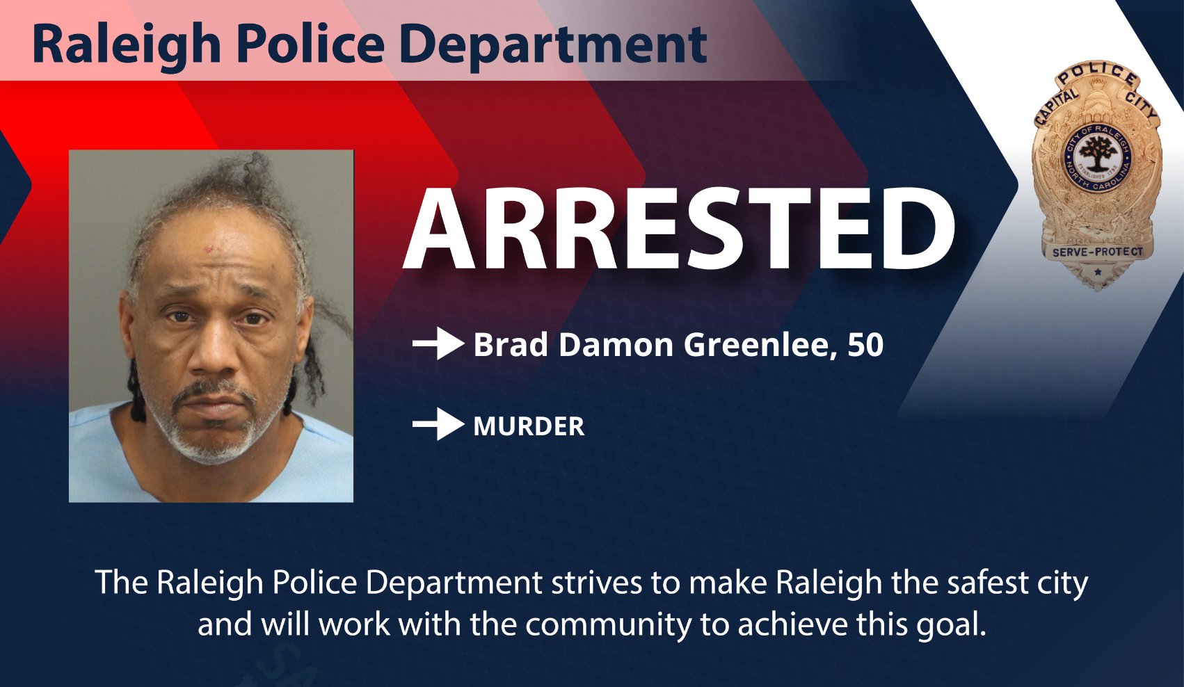 Raleigh Police on Twitter: "The Raleigh Police Department has arrested Brad Damon Greenlee, 50 ...
