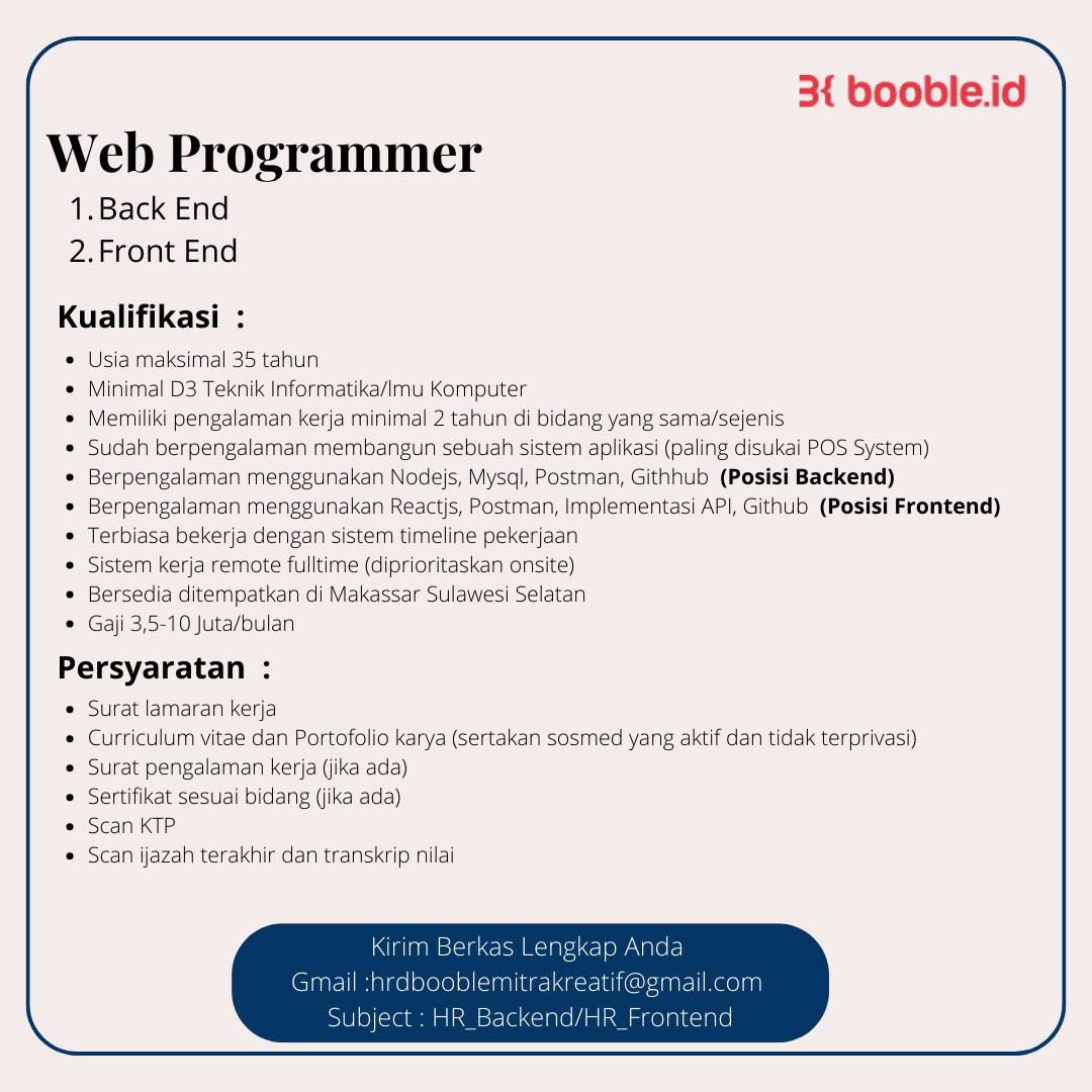 Ingat Cicilan, Ingat Kerja. on Twitter: "RT @info_loker_it: Booble sedang membuka lowongan Web ...