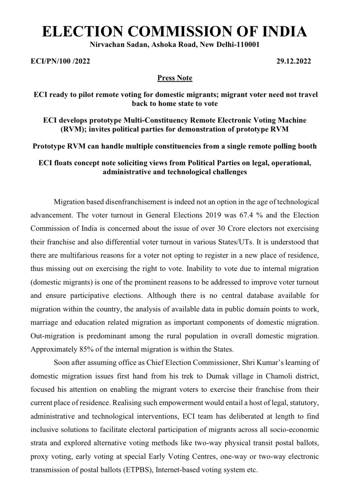 Arvind Gunasekar on Twitter: "ECI ready to pilot remote voting for domestic migrants, develops ...