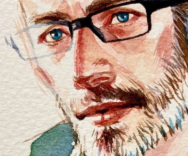 「白井良明さん50周年関西ツアーのフライヤーの絵。原画と印刷物と、最初期のラフスケッチ3種。 企画ご依頼:たまたさん、デザ」ganpukuの漫画