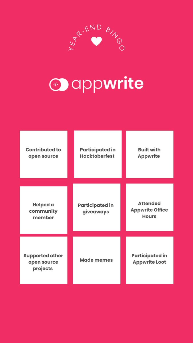 Appwrite on Twitter: "Appwrite Bingo is here 🎉 How many did you tick off this year? 🤓"