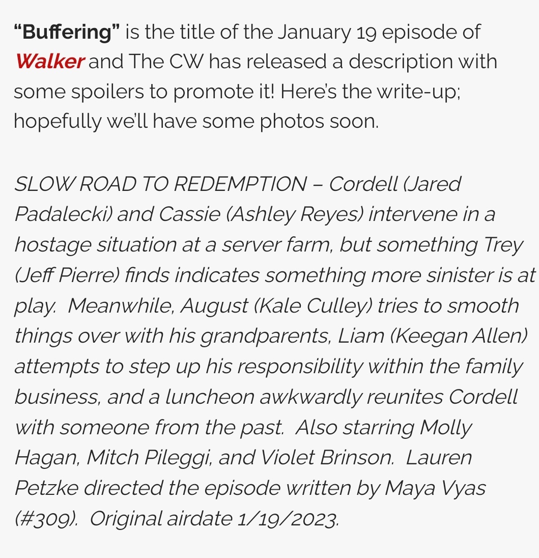 Walker Source ⭐ on Twitter: "Synopsis for Walker 3x09 "Buffering" ⭐ https://ksitetv.com/walker ...