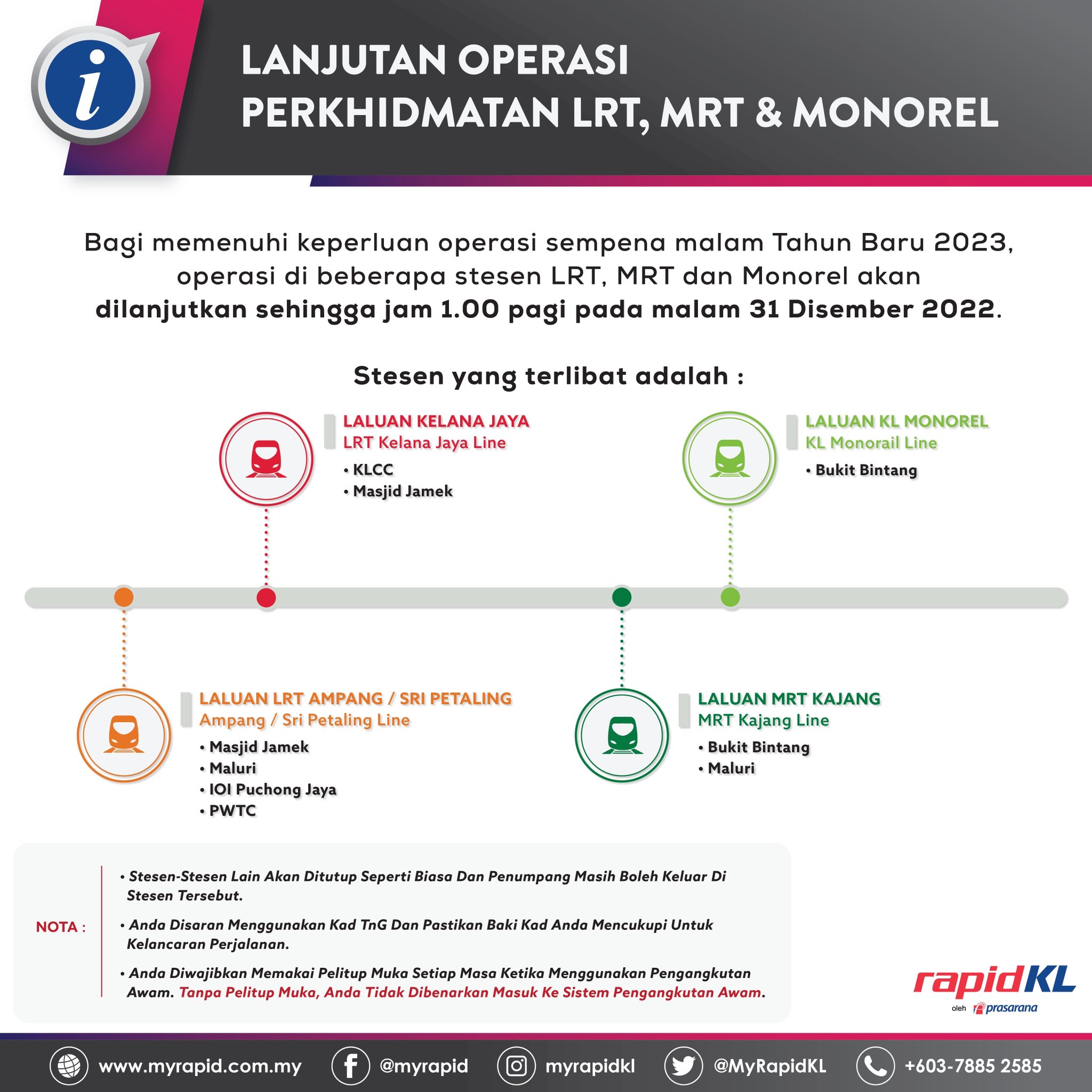 Ask Rapid KL on Twitter: "Operasi perkhidmatan LRT, MRT dan Monorel akan dilanjutkan sempena ...