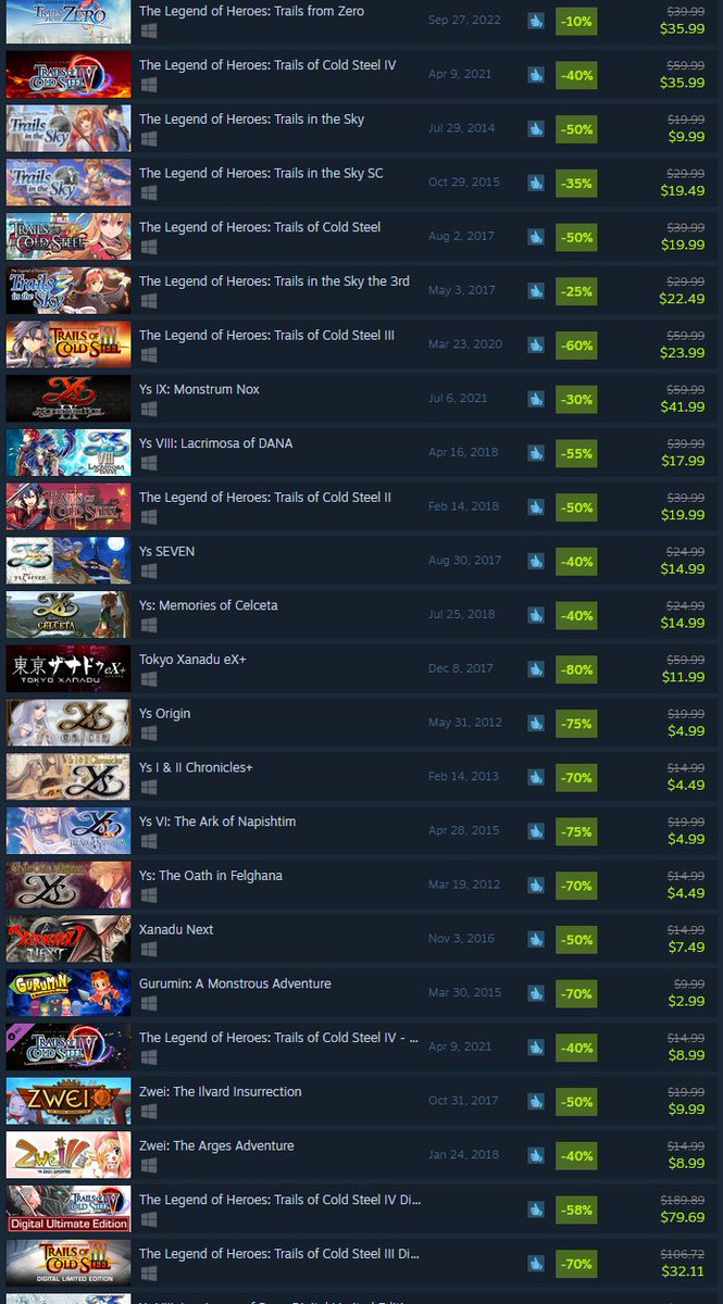 Wario64 on Twitter: "Nihon Falcom developer sale on Steam http://bit.ly/3IGRnnN"