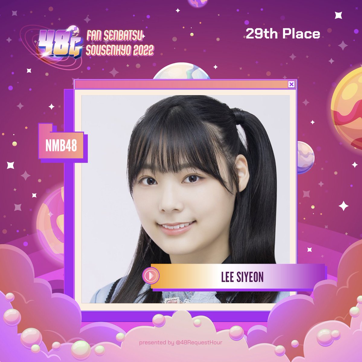 ⁴⁸ on Twitter: "🏆48G Fan Senbatsu Sousenkyo 2022 #29. Lee Siyeon - NMB48"