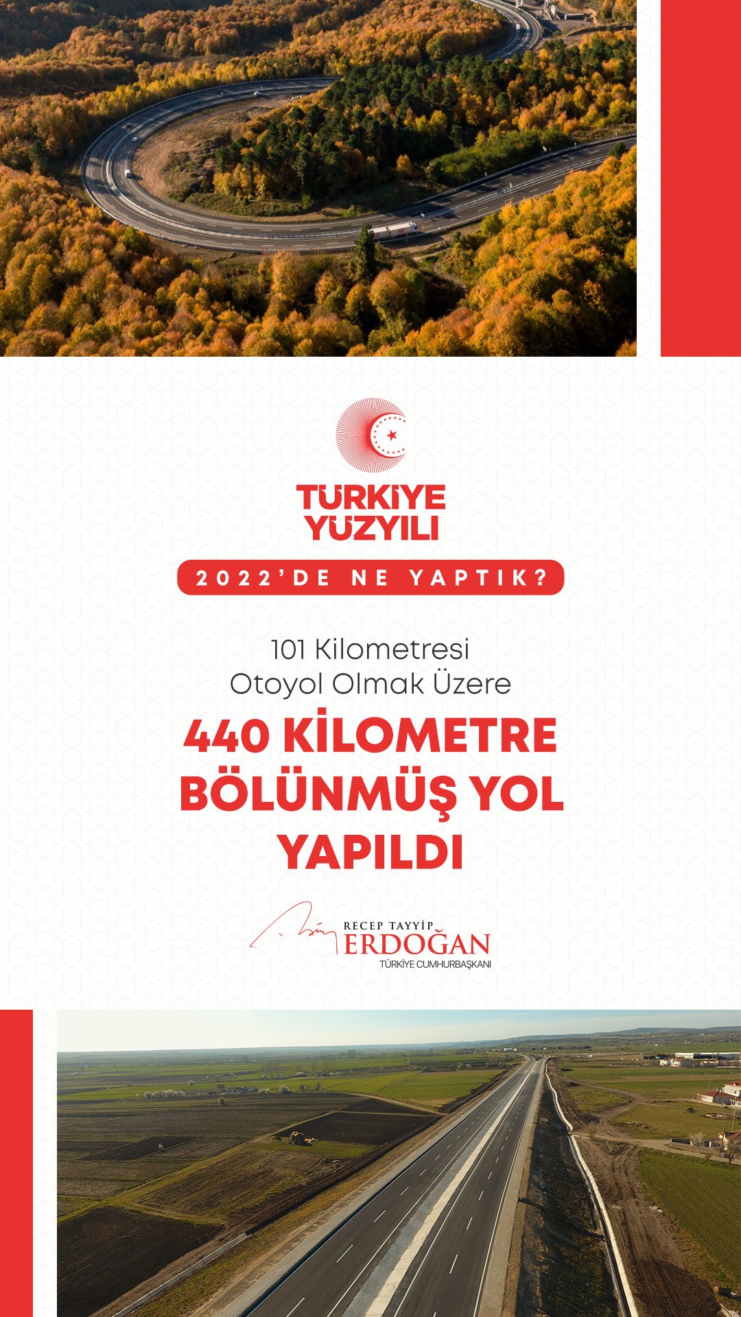 Recep Tayyip Erdoğan on Twitter: "440 kilometre bölünmüş yol yaptık. https://t.co/PHB1DDwFJd ...