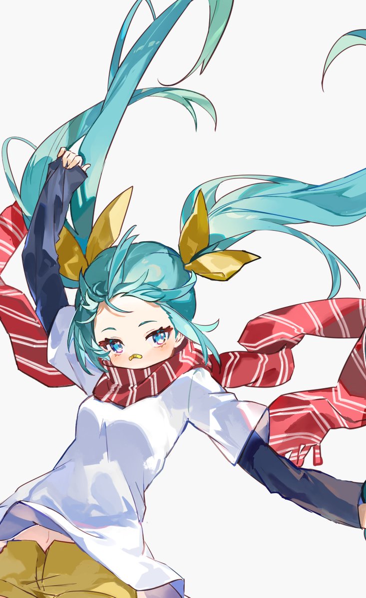 hatsune miku 1girl red scarf solo scarf twintails layered sleeves ...