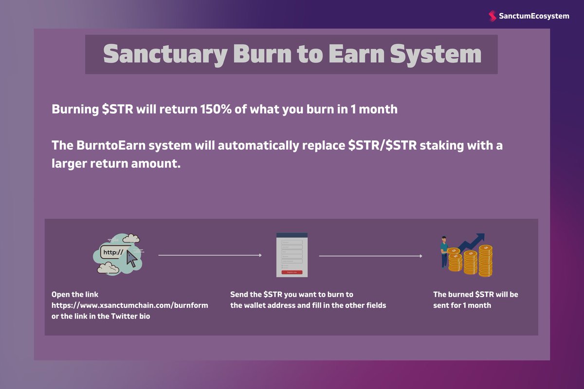 Sanctum ⚡️ on Twitter: "Burn to Earn 🔥 Burning $STR will return 150% of the amount you burn in 1 ...
