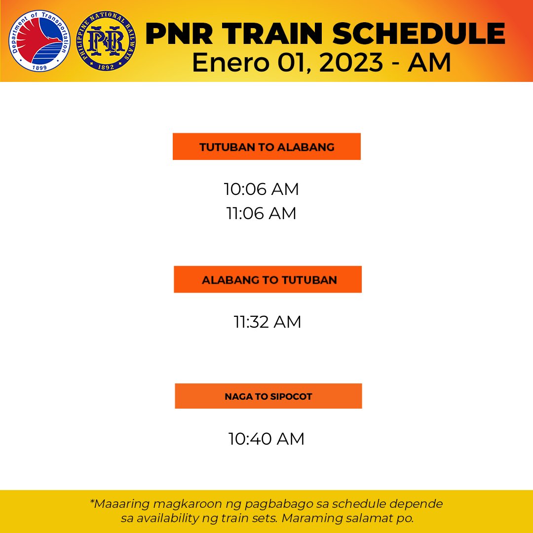 PNR_GovPH on Twitter: "ANUNSYO: Ngayong umaga ng Enero, 1, 2023 may byahe ang Philippine ...
