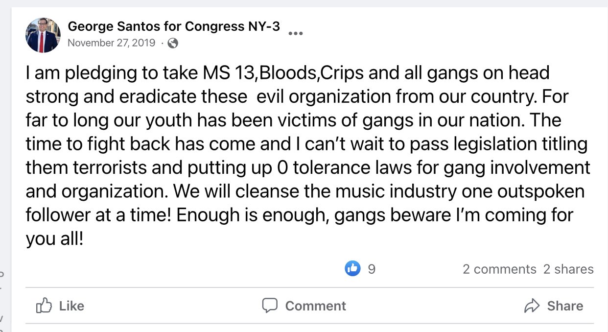 PatriotTakes 🇺🇸 on Twitter: "In a pledge to fight gangs, George Santos said he will “cleanse the ...