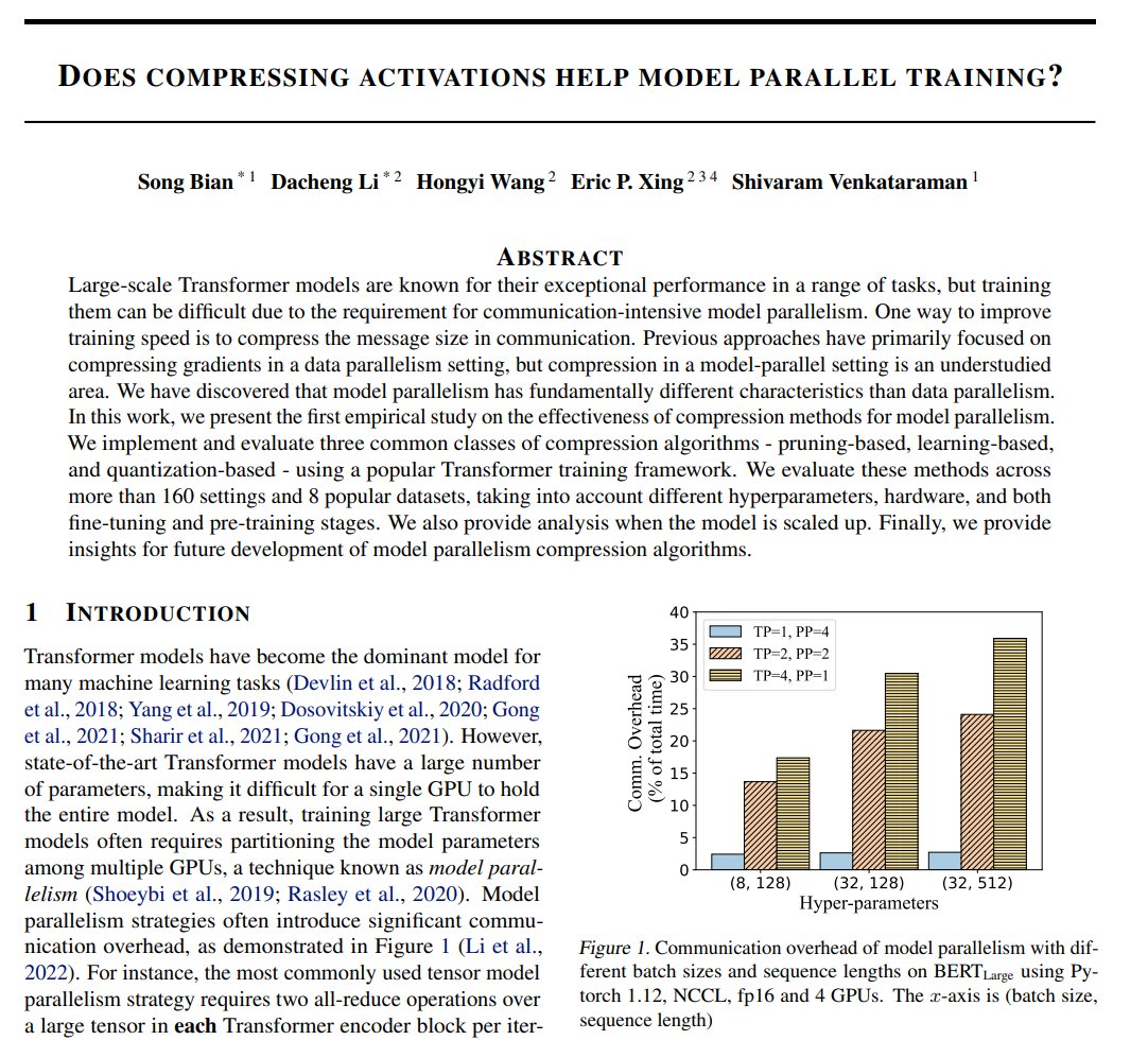 Aran Komatsuzaki on Twitter: "Does compressing activations help model parallel training ...