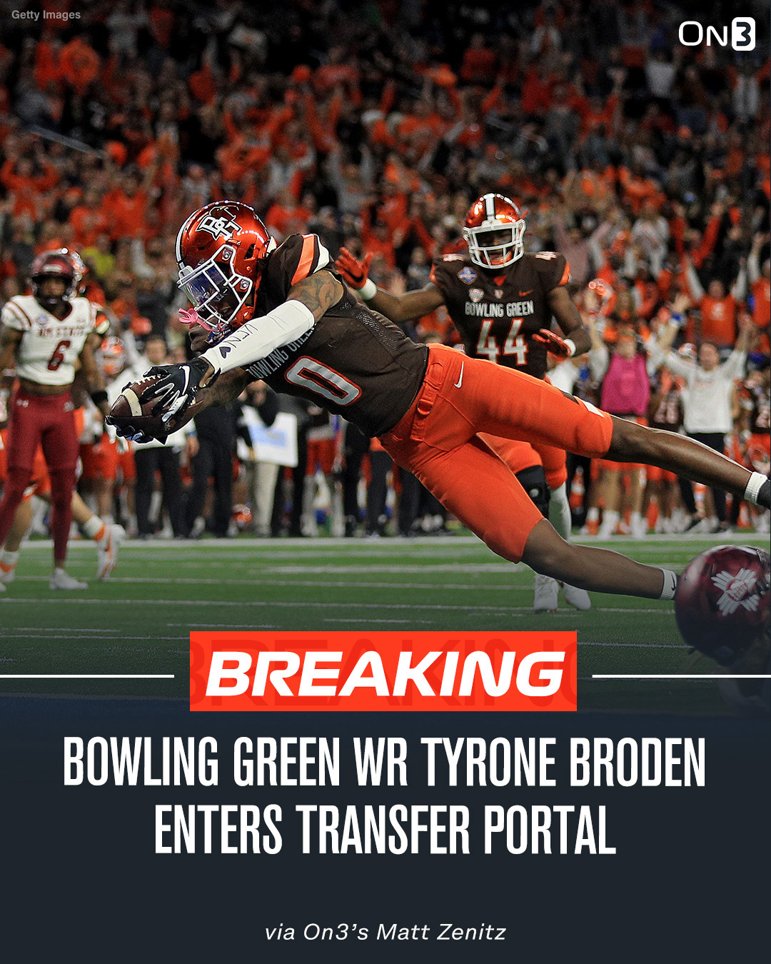 On3 on Twitter: "🚨BREAKING🚨 Bowling Green WR Tyrone Broden has entered the transfer portal. He ...