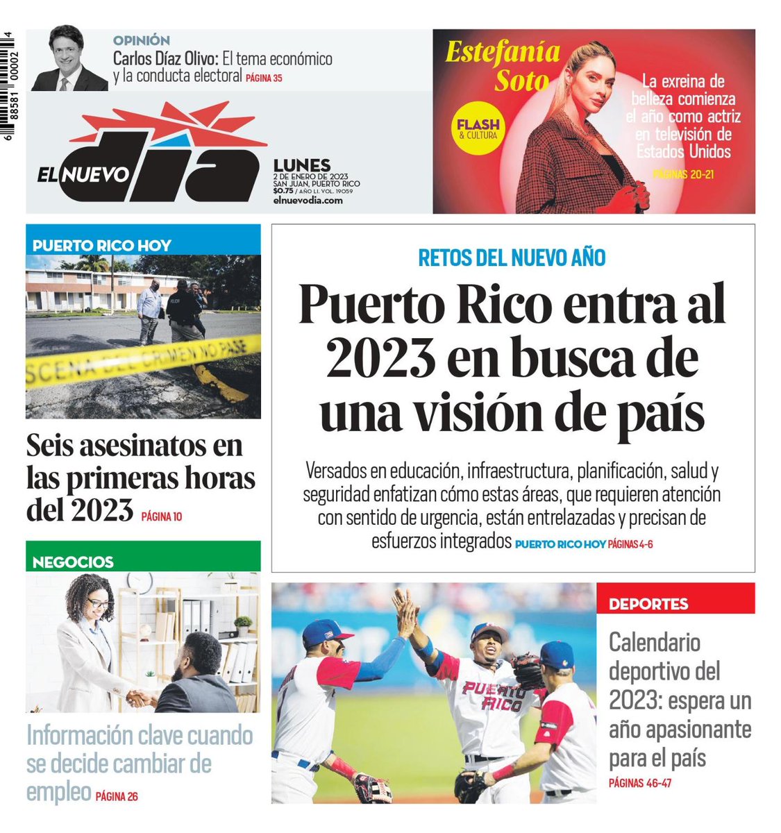 Portada El Nuevo Día para el lunes, 2 de enero de 2023 | Esta es ...