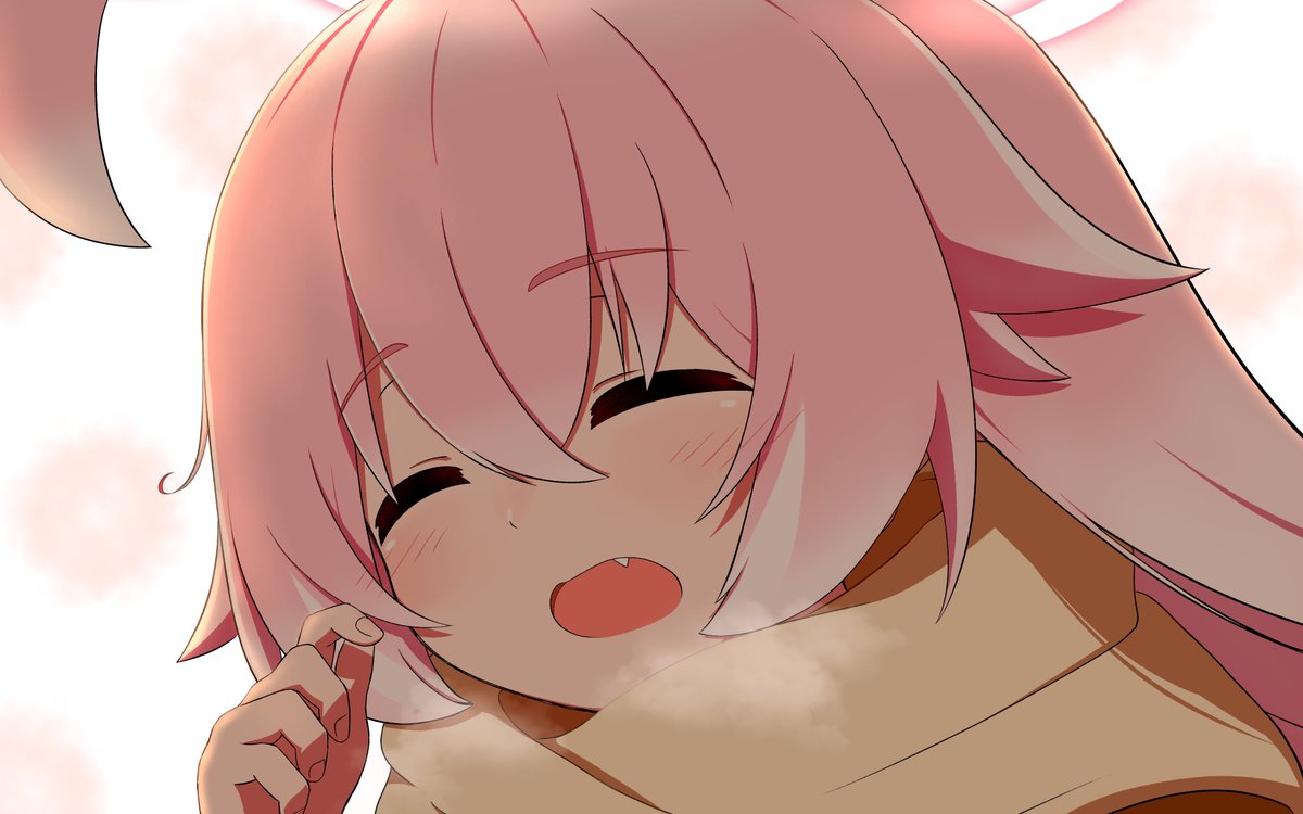 Hoshino Blue Archive 1girl Solo Closed Eyes Pink Hair Ahoge Fang Long