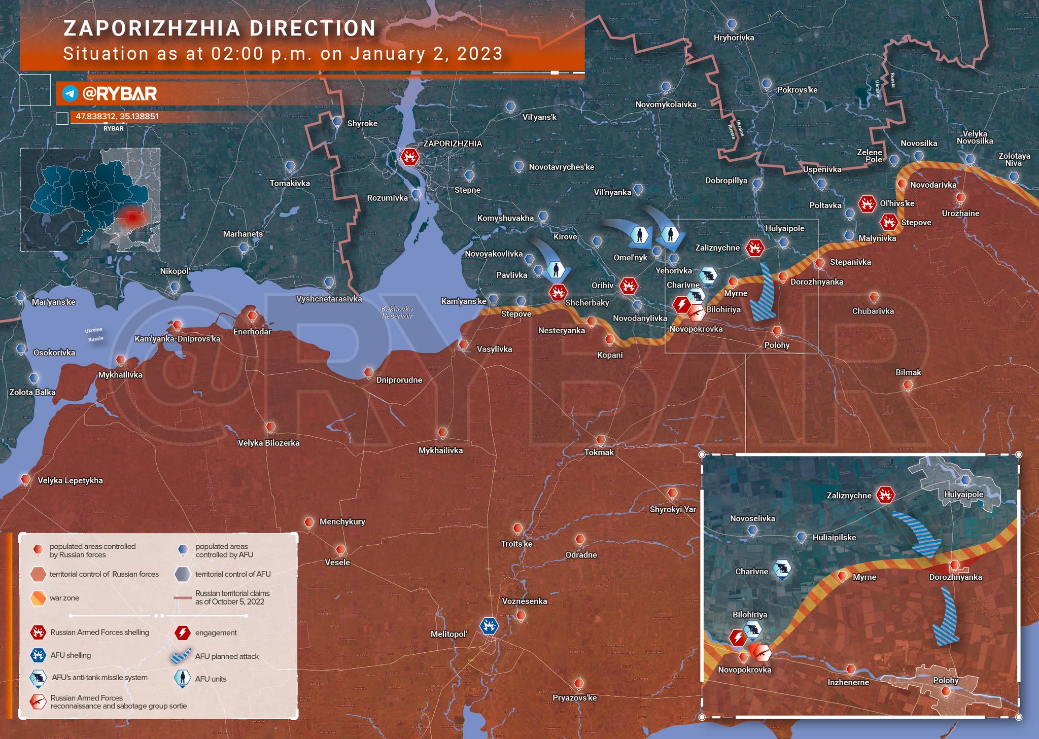 Rybar in English on Twitter: "🇷🇺🇺🇦 Zaporizhia direction Situation as of 14:00 Kyiv Time, January ...