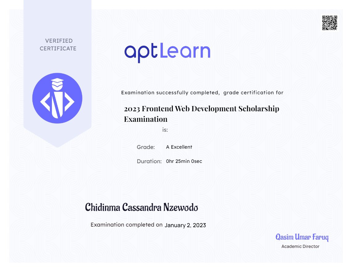 Chidinma Cassandra on Twitter: "@aptlearn_io and @Kynsofficial I passed 🥳"