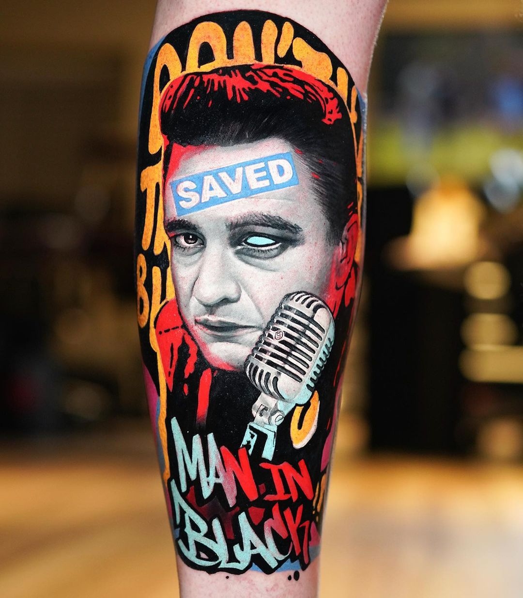 Johnny Cash Forearm Tattoos Traditional Style Johnny Cash Done By