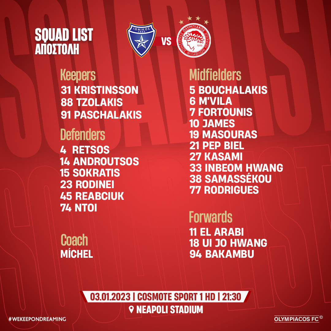 Olympiacos FC (47🏆) on Twitter: "📋 #IONOLY: 🔴⚪️ Squad list #Olympiacos #slgr https://t.co ...