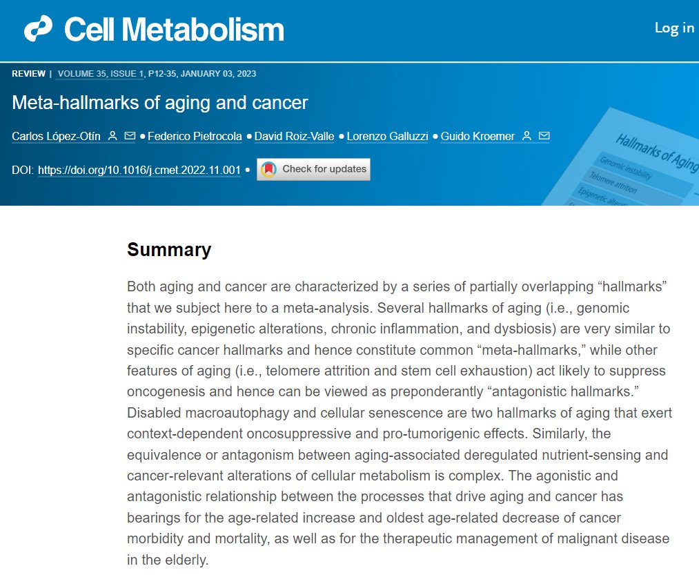 🥼Agingdoc1⭐MD, PhD 🔔 on Twitter: "Meta-hallmarks of aging and cancer Carlos López-Otín, Federico ...