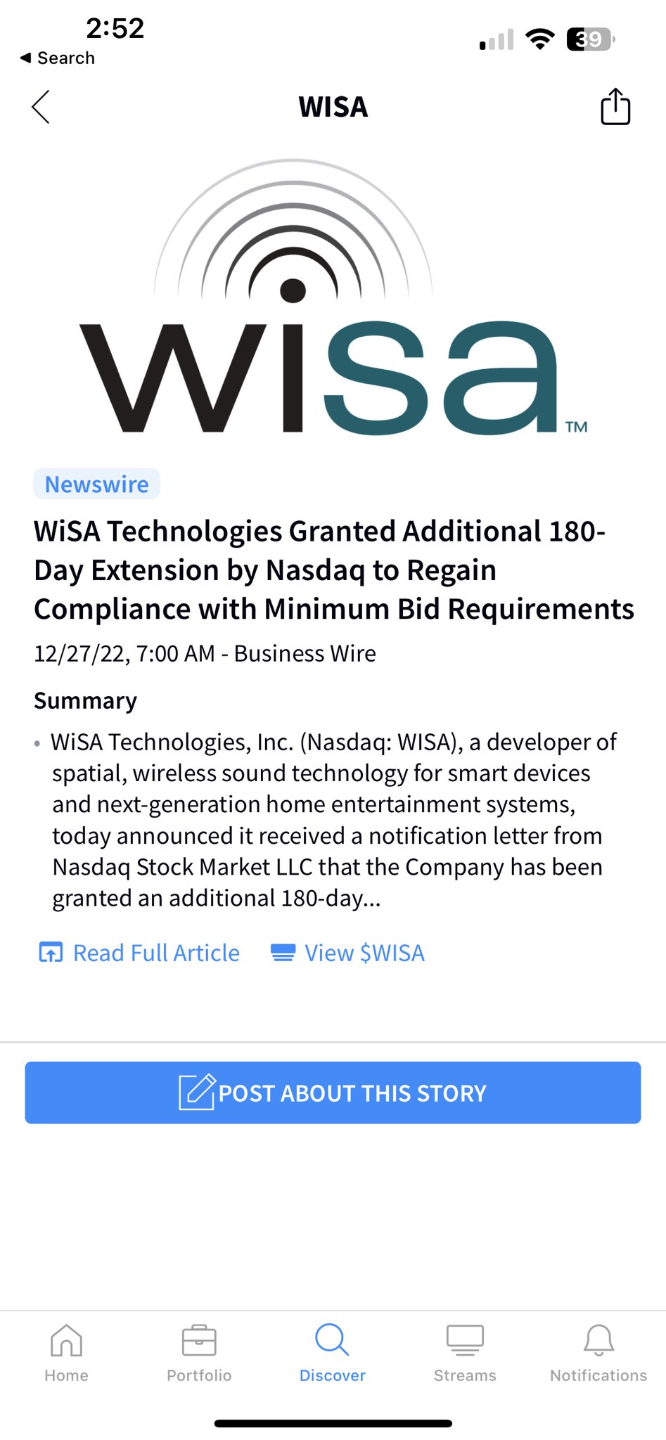 Stock PlayMaker 🌐 on Twitter: "$WISA Full Account Swing Last Week Granted Additional 180 Day ...