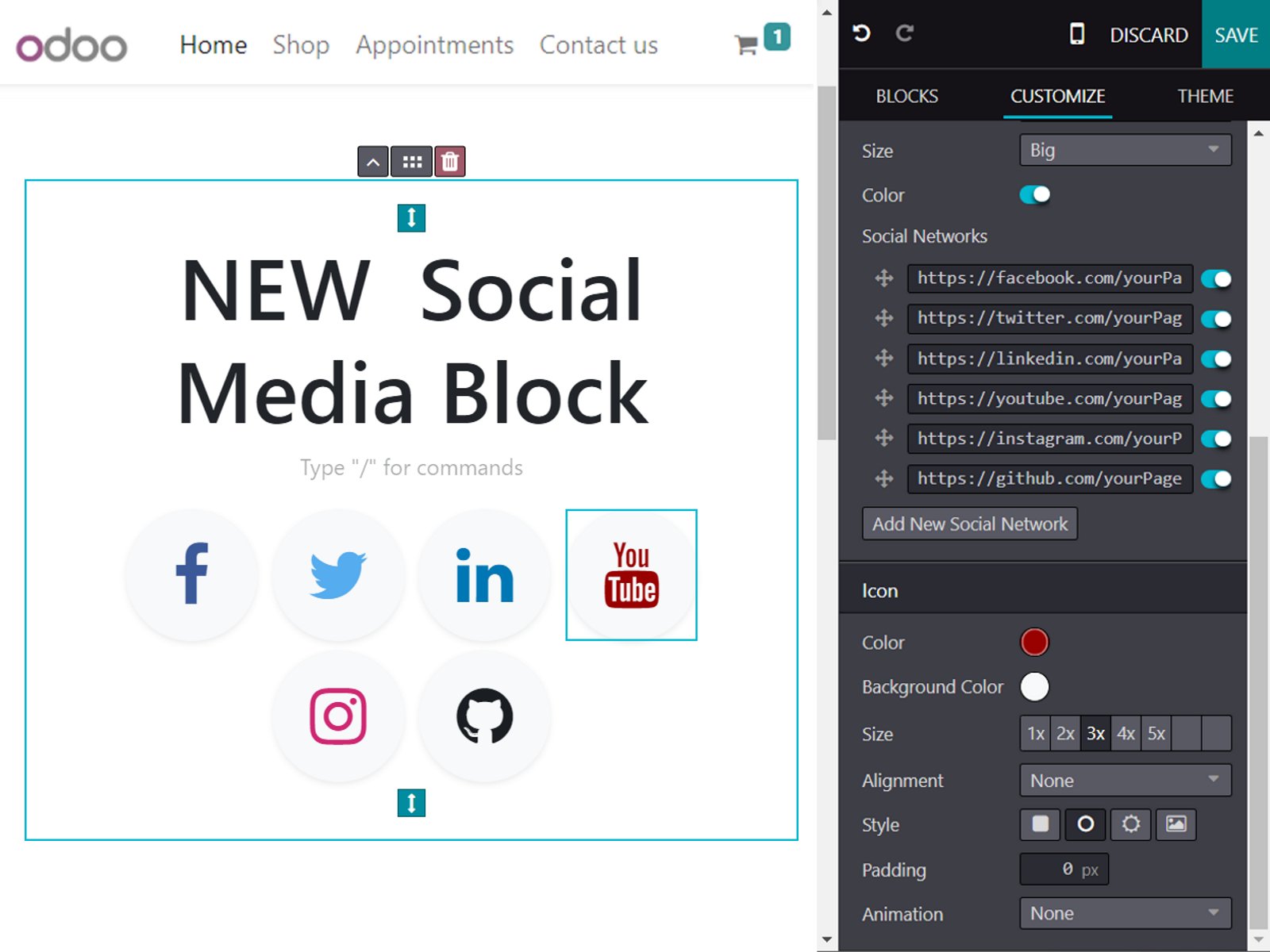 Odoo on Twitter: "Meet #Odoo 16 Easier to promote your socials on your website! Customize the ...