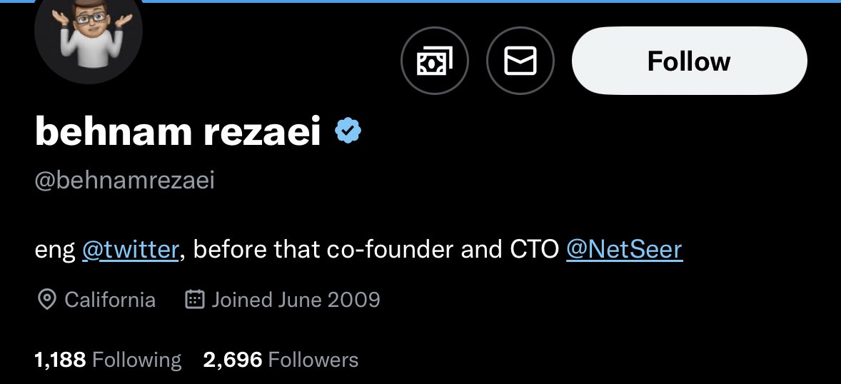 K Fitton on Twitter: "🚨 Pre-Elon Twitter regime hire, Behnam Rezaei (@behnamrezaei), has resigned."