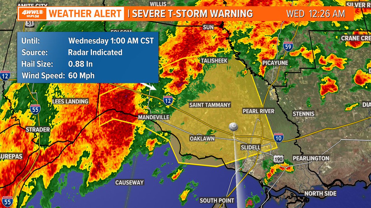 WWL-TV Weather on Twitter: "A Severe Thunderstorm Warning has been issued for areas in St ...