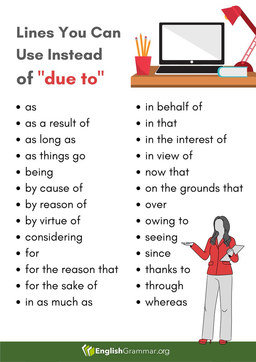English Grammar on Twitter: "Lines you can use instead of "due to" # ...