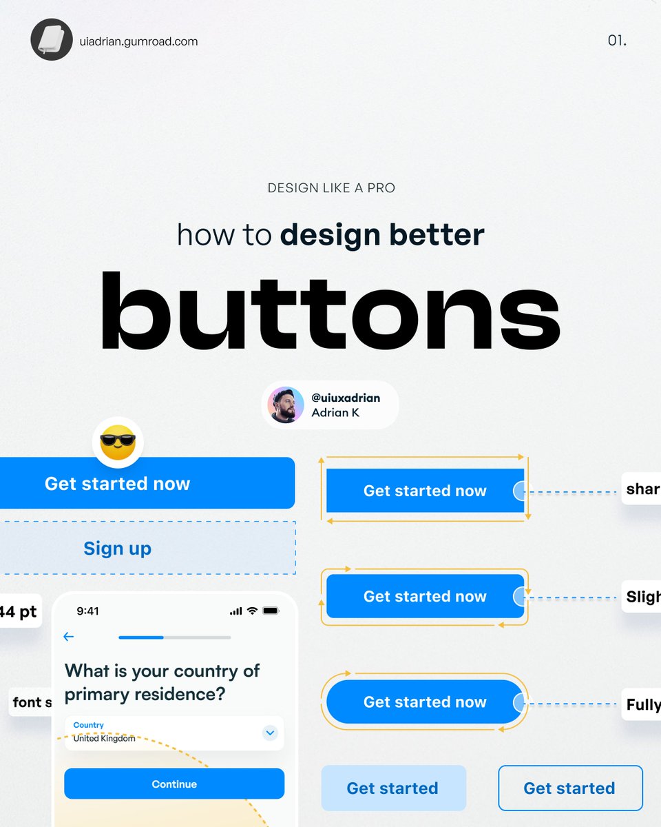How to design better buttons 👇 - المسلسل من UI Adrian @uiuxadrian - رتبها