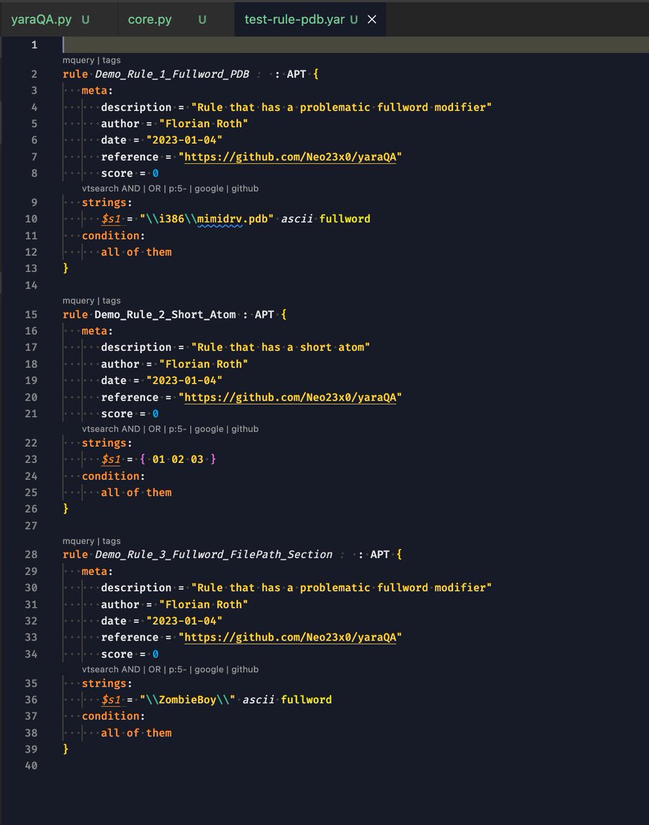 Florian Roth ⚡ on Twitter: "I've published the first v0.1 of my yaraQA tool on Github and will ...