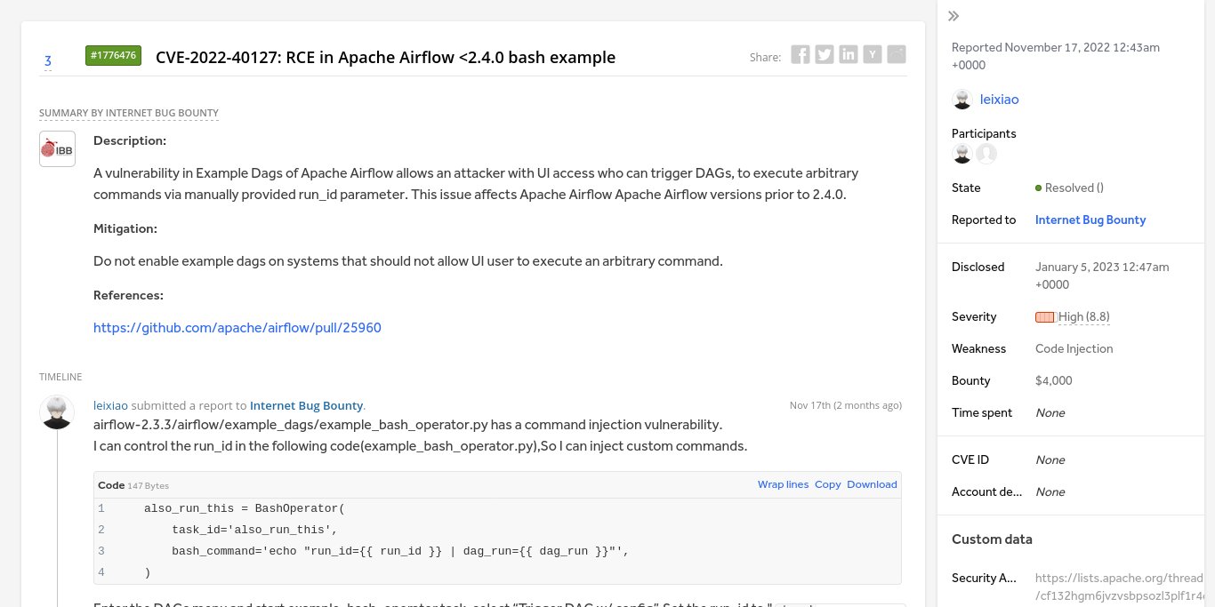 H1 Disclosed Public Disclosures On Twitter ⚡ Cve 2022 40127 Rce In Apache Airflow