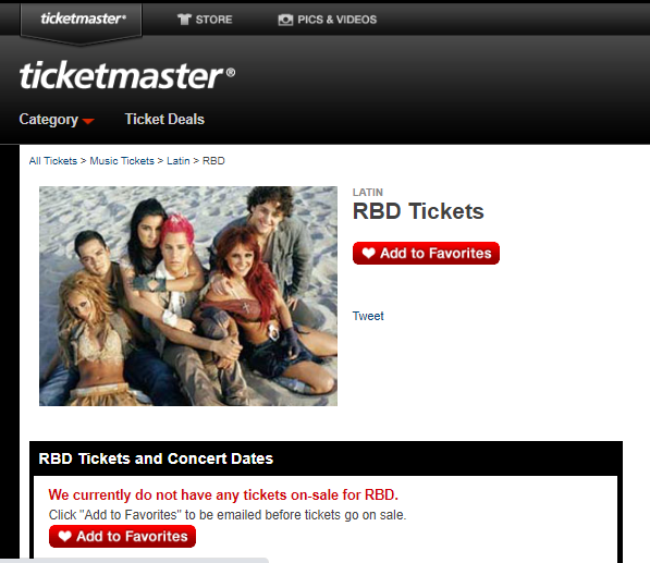 RBD Fotos e Notícias on Twitter: "🚨ATENTOS: A página do RBD no Ticket Master existe há anos e já ...