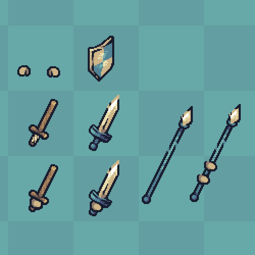 Pixel Frog on Twitter: "Prototyping some weapons for Tiny Swords ⚔️ #pixelart #aseprite #gamedev ...