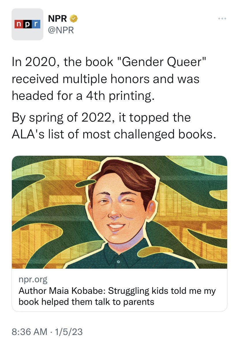 Libs of TikTok on Twitter: "NPR is mad that some schools removed the pornographic book “Gender ...