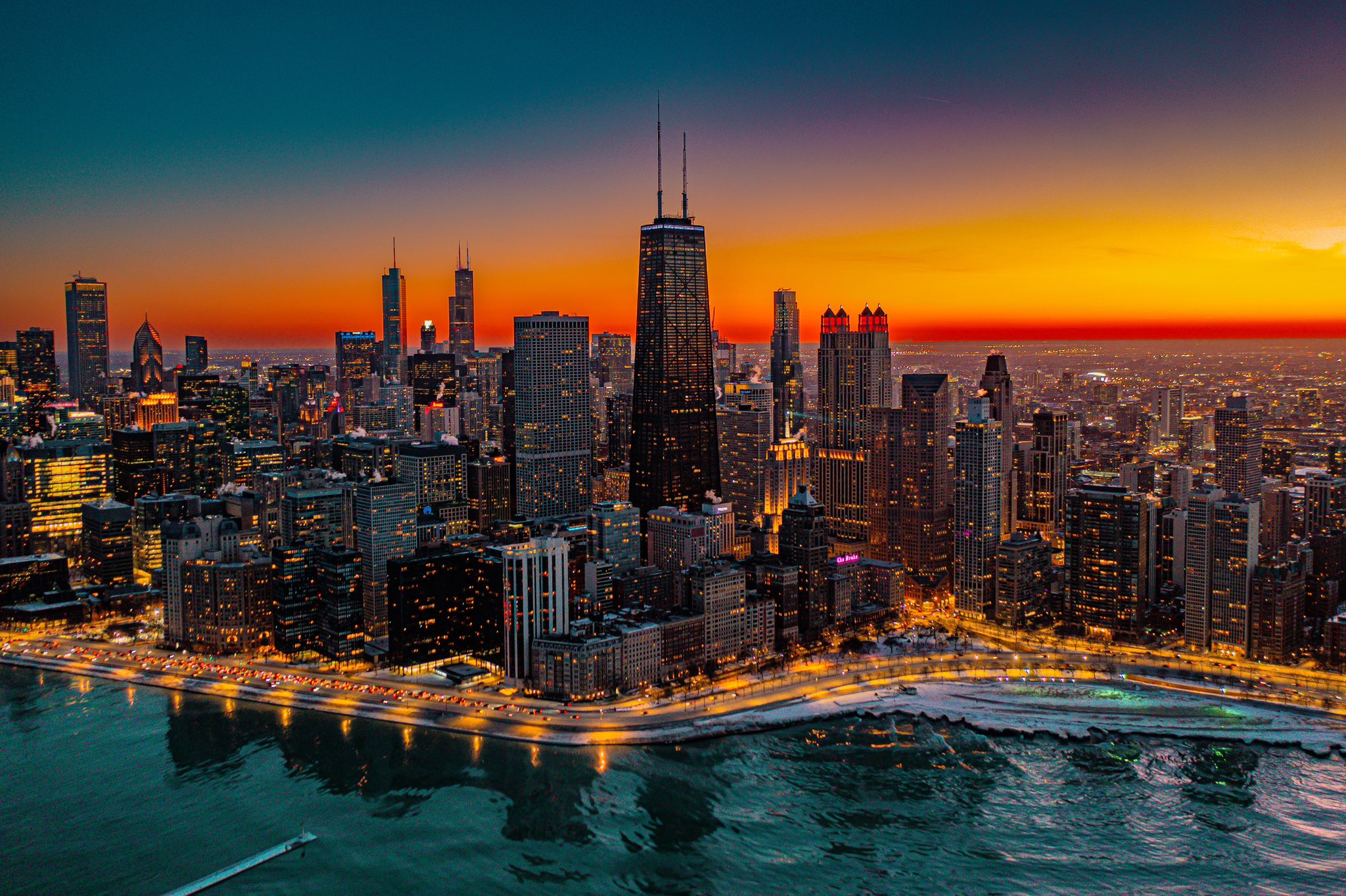 Chicago Skyline Sunset Wallpaper
